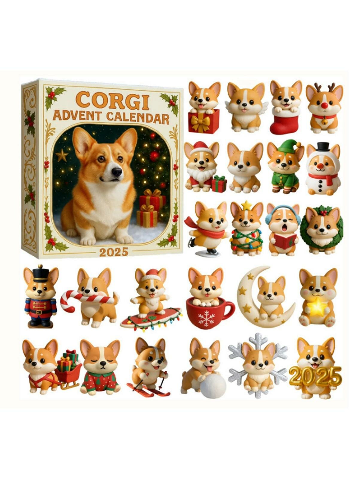 Адвент-календарь на тему Корги, акриловые украшения для праздничного украшения-сюрприза
