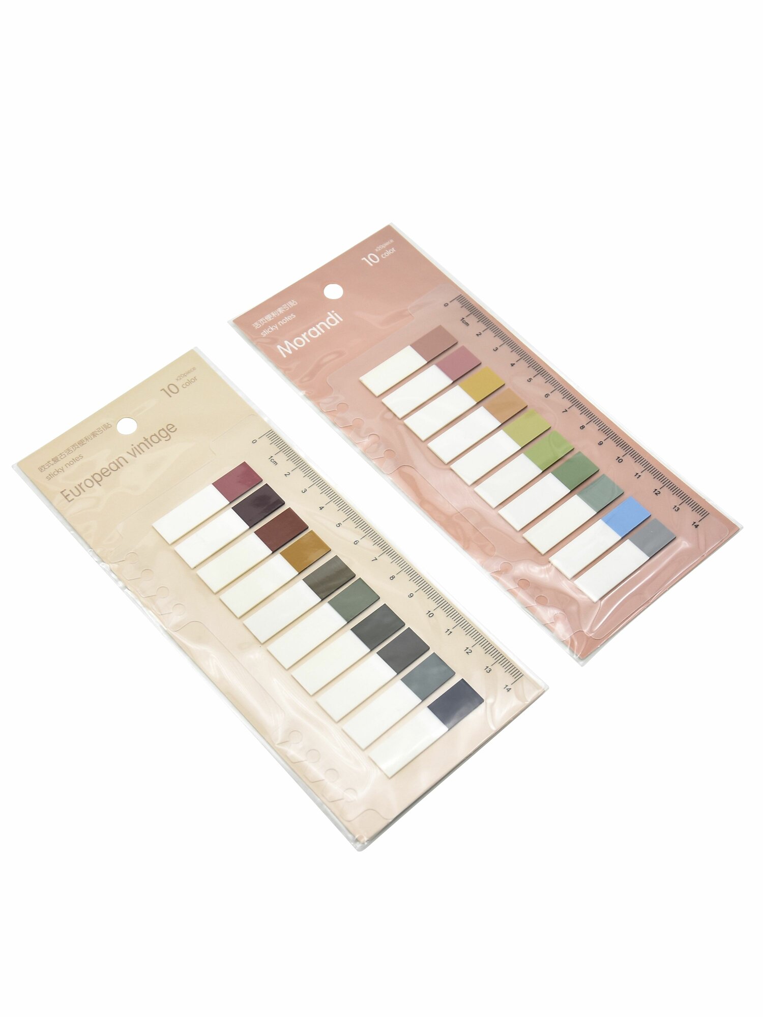 Закладки пластиковые 44х11мм 10 цветов по 20 листов "Винтаж. Моранди" с линейкой 14 см, ассорти