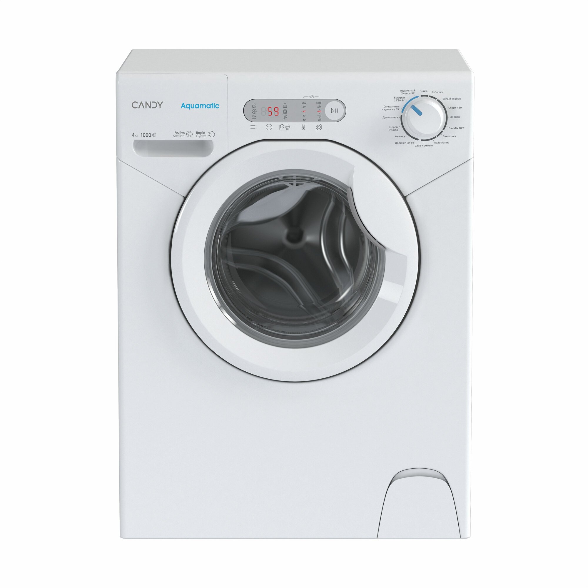 Стиральная машина под раковину Candy AQUAMATIC AQUE 1043D-07, 4 кг, 17 программ, 1000 об/мин, класс А, Kg-детектор, обработка паром и быстрая стирка, белый
