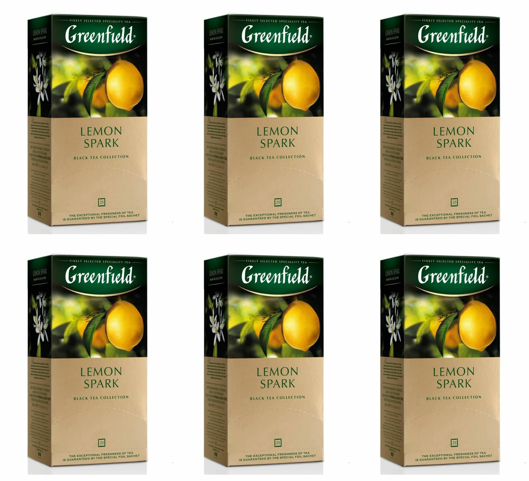 Greenfield Чай черный Lemon Spark, 25 пакетиков по 1,5 г, 6 уп