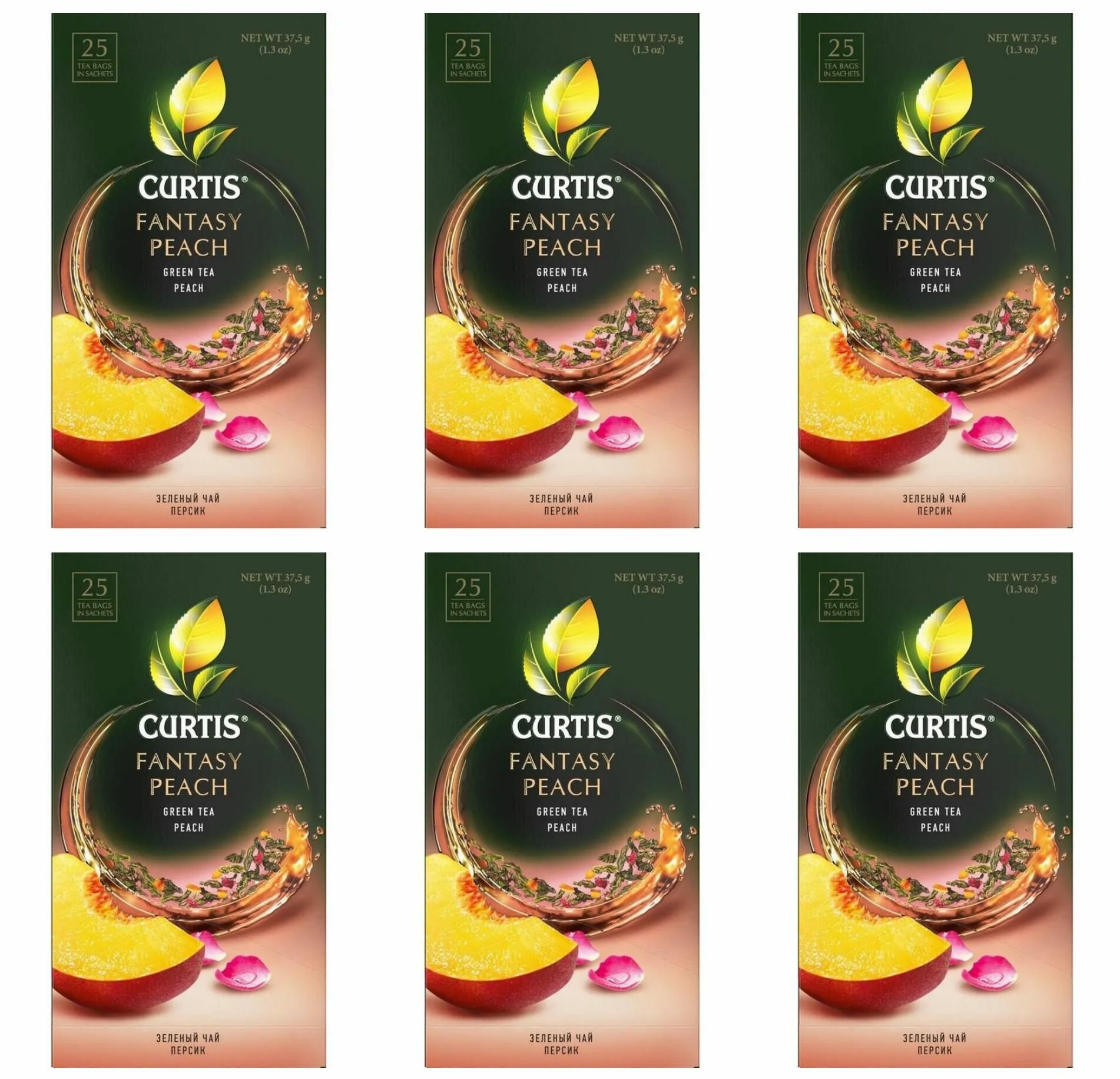 Curtis Чай зеленый Fantasy Peach, 25 пакетиков, 6 уп
