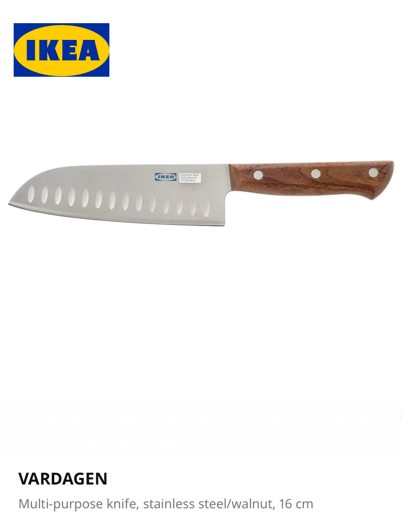 Многофункциональный нож VARDAGEN IKEA, нержавеющая сталь/ореховое дерево, 16 см