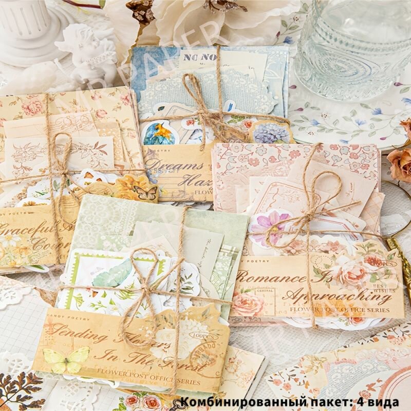 Бумага для скрапбукинга Mr.paper, набор 100 листов 40 листов дизайна + 40 наклеек + 20 этикеток, винтажный цветочный стиль для украшения блокнотов и креативных DIY проектов