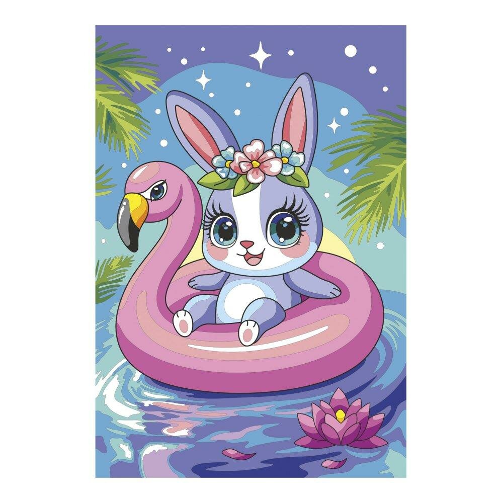 Картина по номерам "Зайчик на отдыхе" на холсте 20x30 см, набор для рисования, творческий подарок