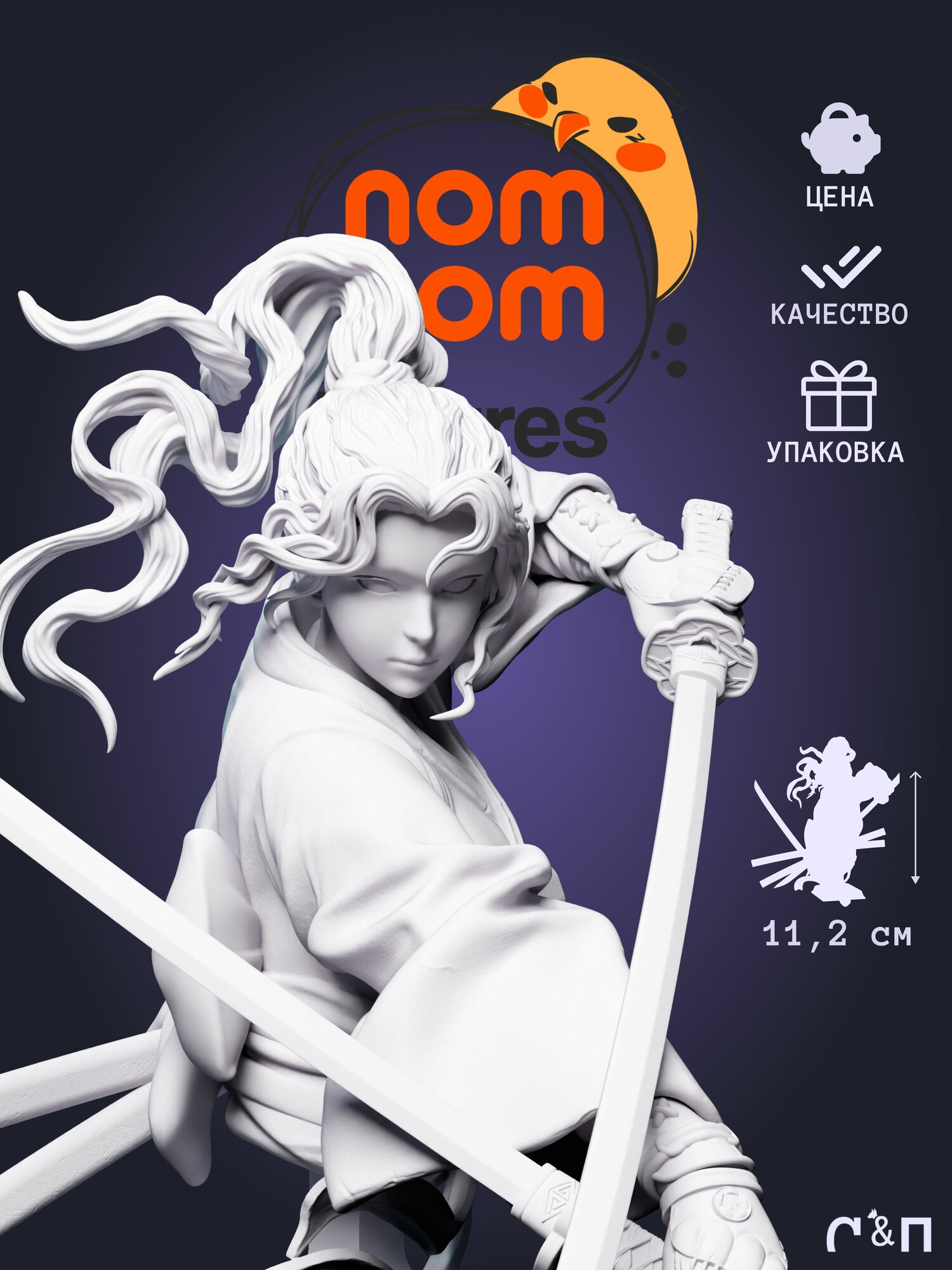 Фигурка бюст Кот-воин (Neko Warrior) от студии NomNom под покрас 11.2 см