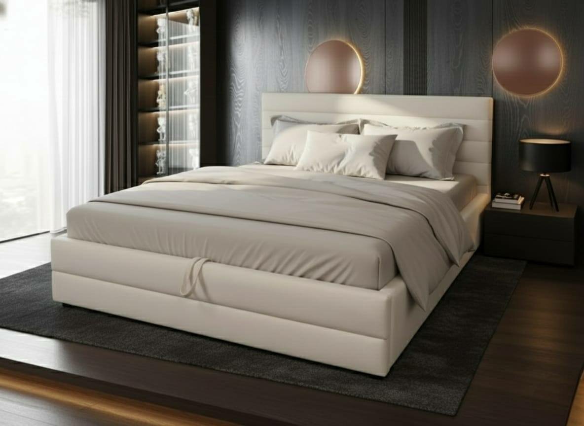 Кровать "Leila", 160х200 двуспальная, ортопедическая ламель, микровелюровая обивка, с подъемным механизмом, белый