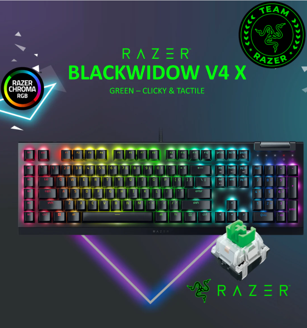 Клавиатура игровая Razer BlackWidow V4 X (Green Switch) русская, RZ03-04700100-R3M1, механическая,110 клавиш