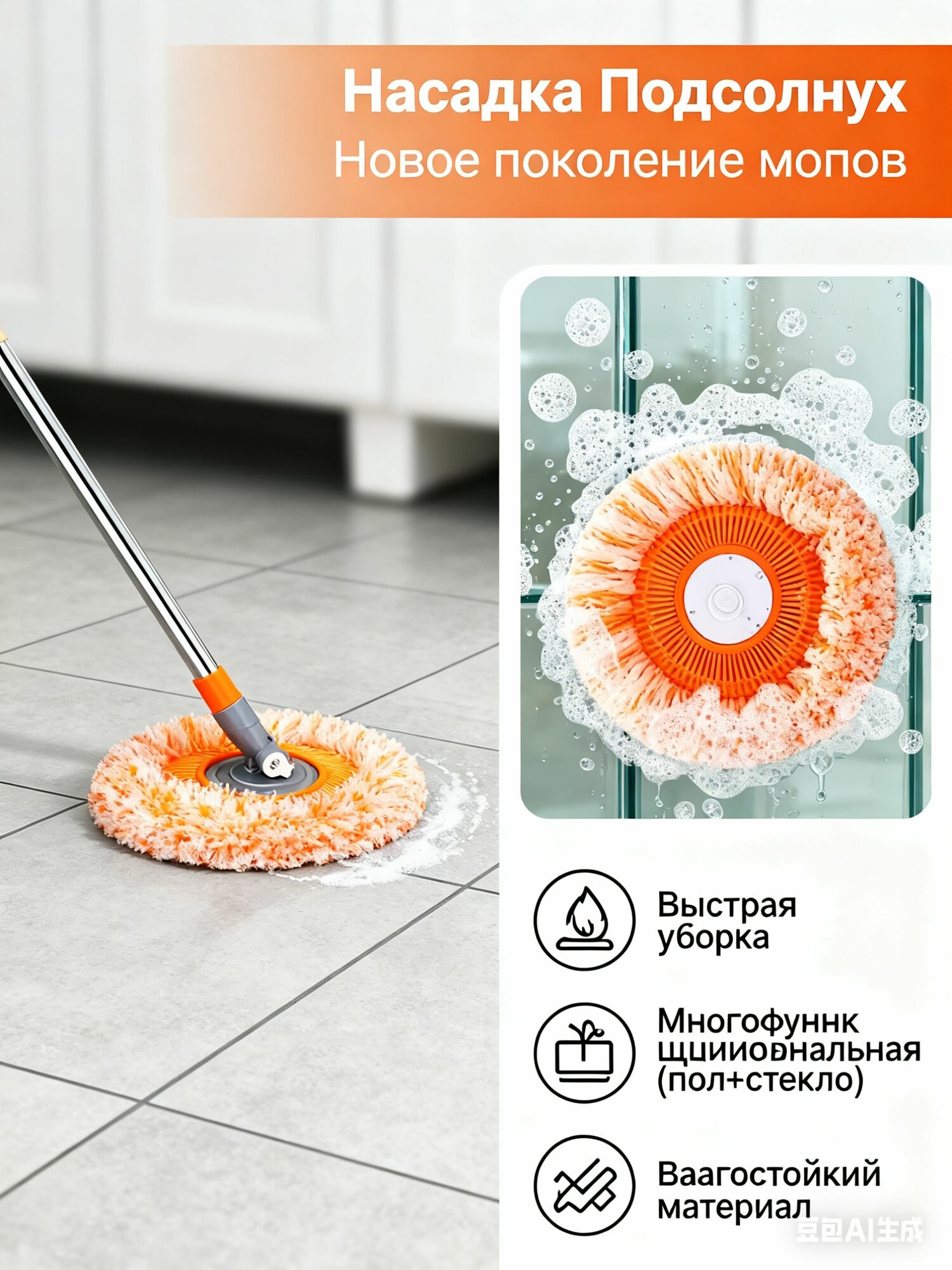 Эксклюзивная бытовая техника для уборки потолка круглая швабра Подсолнух многофункциональная