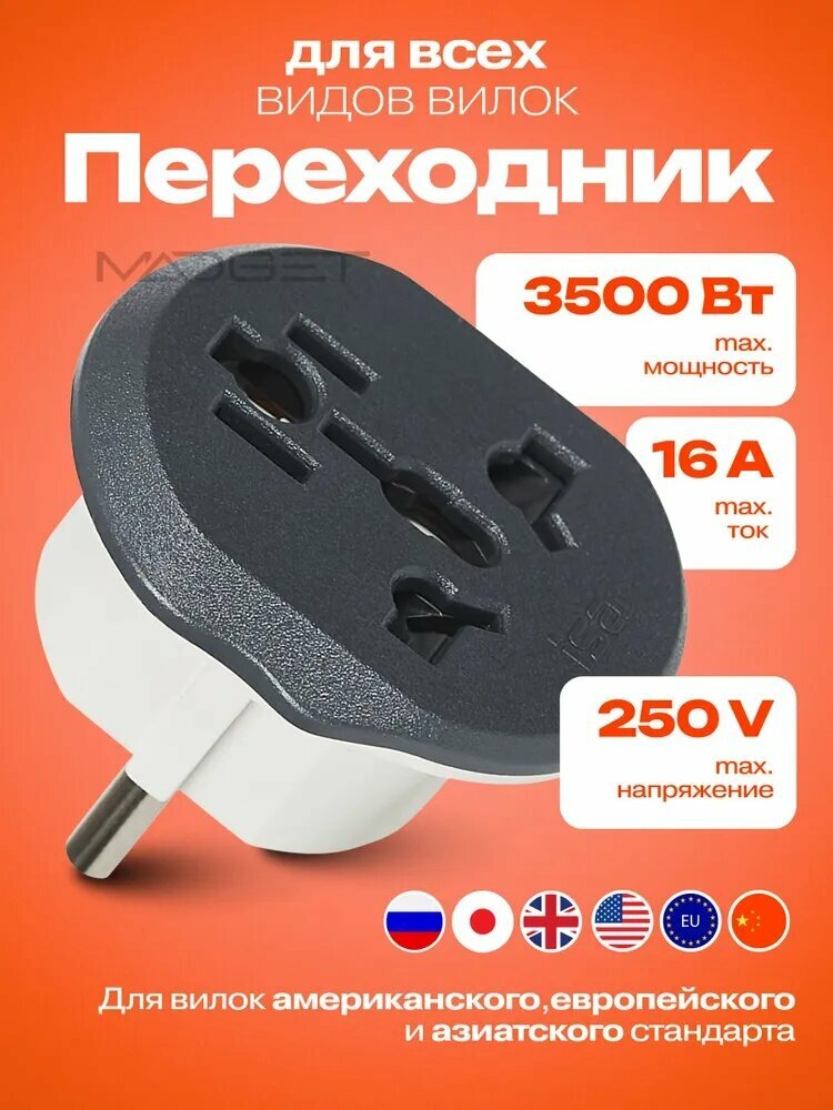 Сетевой адаптер-переходник с китайской вилки на евровилку серый