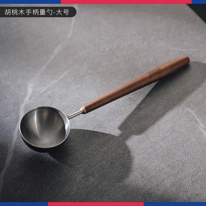 Кофейная ложка Bincoo, изысканная ложка для кофейных зерен, из нержавеющей стали, с длинной ручкой, мерная ложка для кофейного порошка, с ручкой из орехового дерева, маленькая ложка