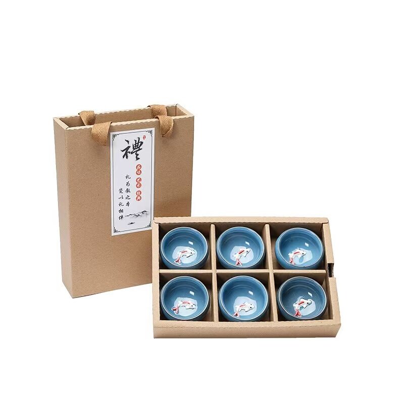 Чашки для чая, набор для чайной церемонии, 6 небесно-голубых чашек