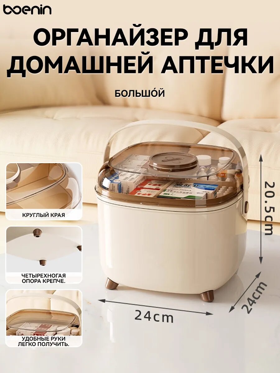 Органайзер для домашней аптечки, прозрачный, белый, пластиковый, эргономичная ручка