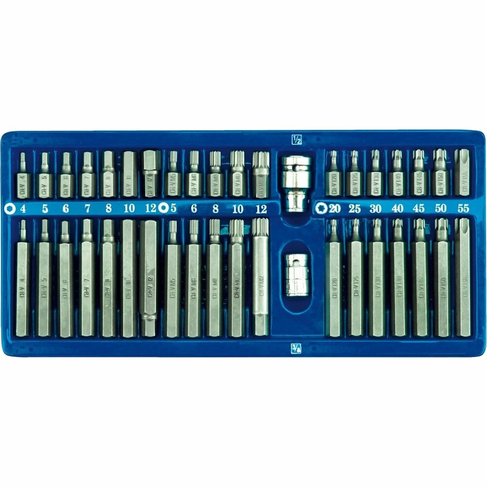 Набор бит Vorel 1/2". 3/8" 40 предметов HEX Torx SPLINE металлический кейс 66400