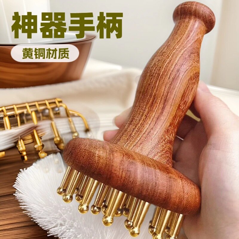 Массивный латунный деревянный гребень H65, латунная щетка из розового дерева, артефакт для массажа живота, печени, желчного пузыря и всего тела, многофункциональный массажер