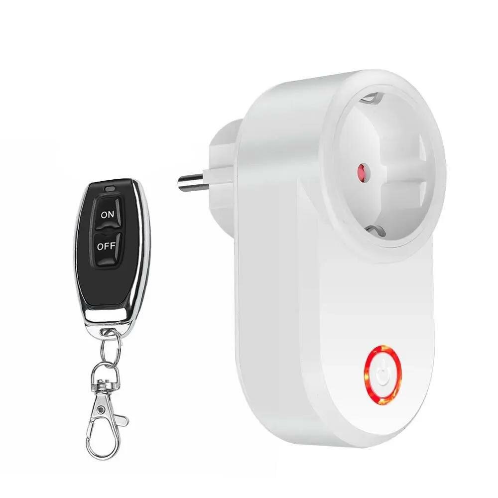 Smart Plug Wireless Remote Control Plug with Switch 15A 3000W High-Power Load On/Off Switch EU Plug ABS 85-265V AC 433MHz 25 entries 1527 Tilt Code 2262 Fixed Code 99x52x73mm 130g 1 Socket 1 Dual-button Remote Control CR2016 Battery Included