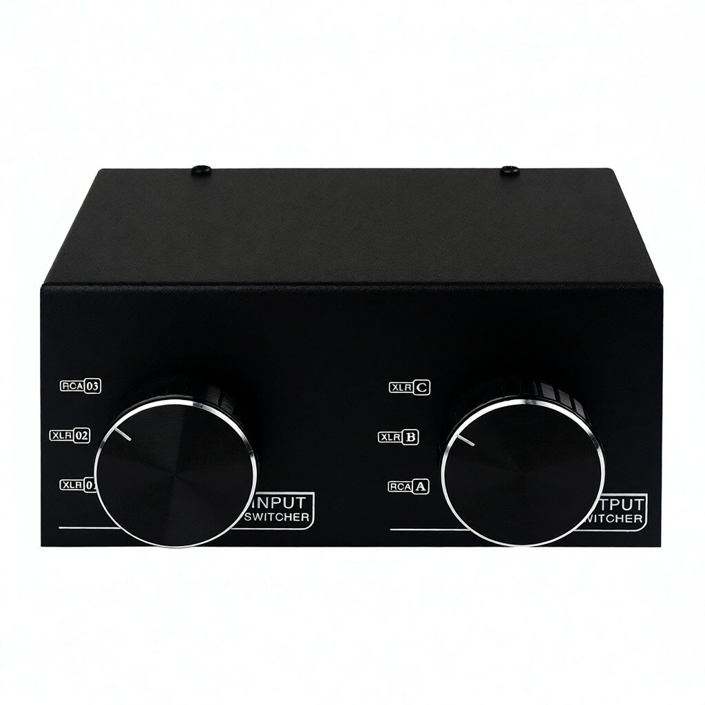 3 Input to 3 Output Fully Balanced XLR Signal Passive Stereo Selector Switch Switcher Balanced XLR to Unbalanced RCA Audio Converter No Loss Switching No External Power Supply черный металлический корпус XLR RCA интерфейс 10KΩ-50KΩ 20-20kHz <0.002%