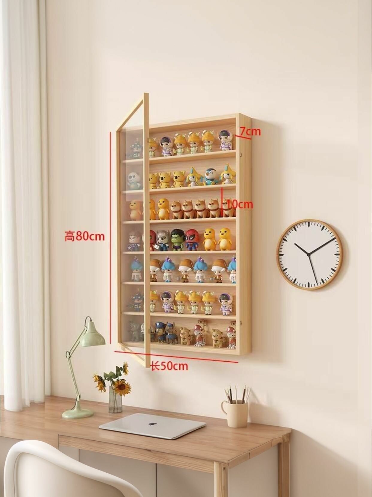 Витрина со стеклом для коллекционных предметов, стеллаж настенный, Дуб Винтерберг, 6 секций