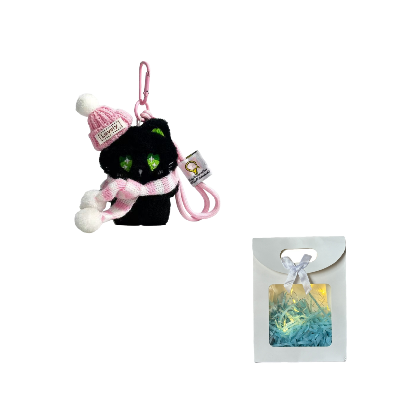 Lionf Шарф Шапки Кепки Little Черный Кот Плюшевый Брелок 10 см Рекомендуемая Высота 10cm