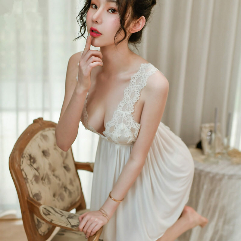 Сексуальное нижнее белье больших размеров, кружевная ночная рубашка-майка, прозрачное женское нижнее белье, белое.