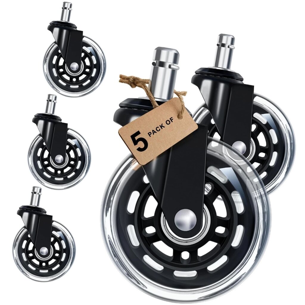 5 поворотных роликов с 3 ножками, 2 тормозных и 3 нетормозных PU диска для мебели
