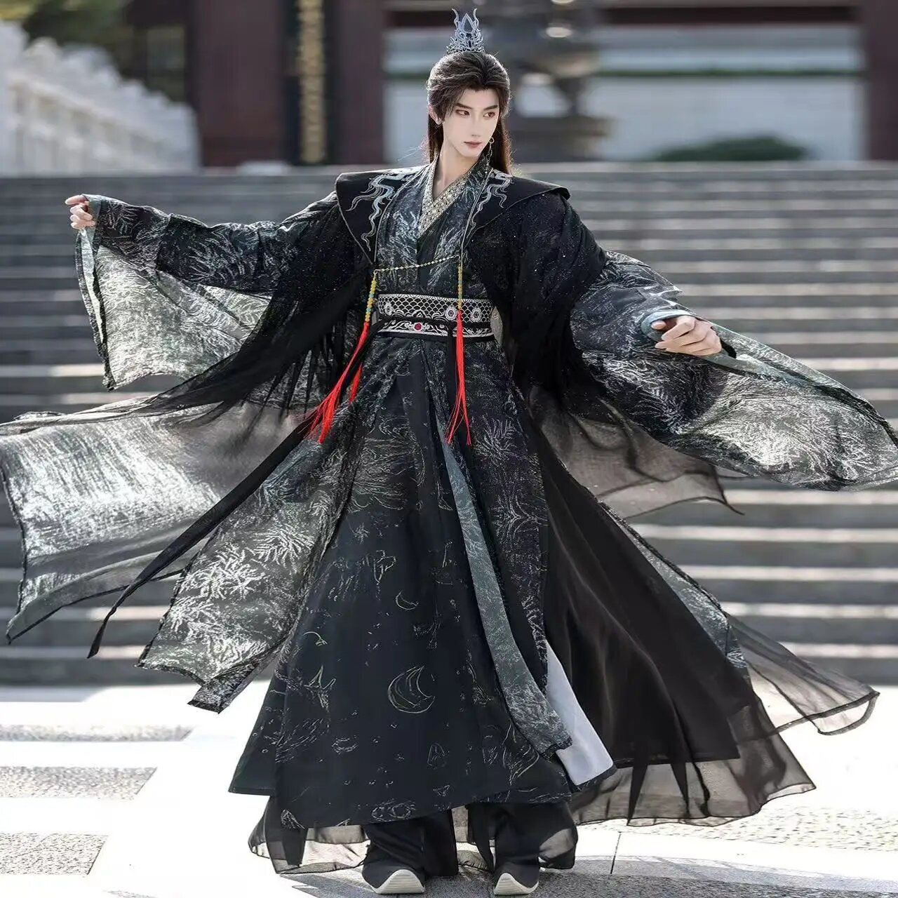 Черный мужской ханьфу Hanfu L, black full set