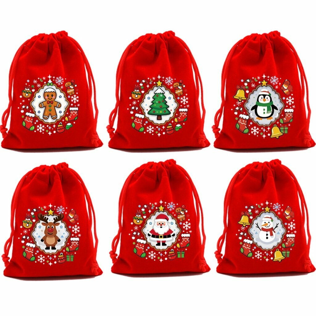 6 шт. мягких рождественских пакетов для хранения 20x30 см Вместительная праздничная подарочная упаковка для угощений шоколада и конфет