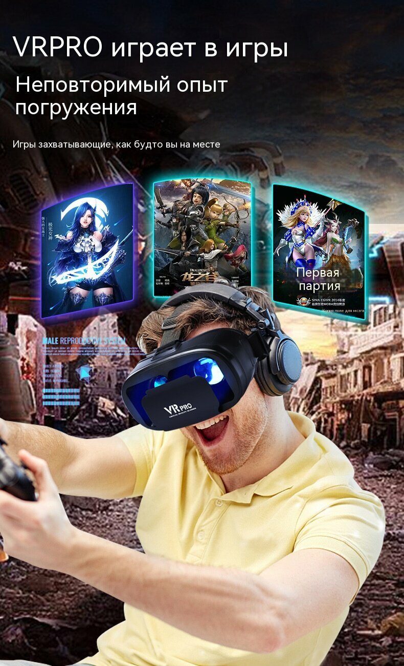 2026 новый игровой шлем с 3D-очками виртуальной реальности VR PRO, устанавливаемый на голову