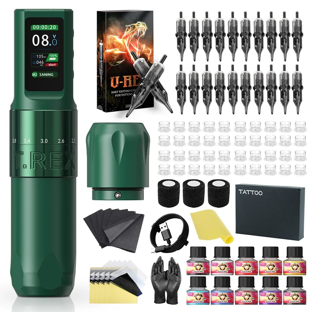Беспроводной тату набор T-rex, green kit 02, 1600 мАч