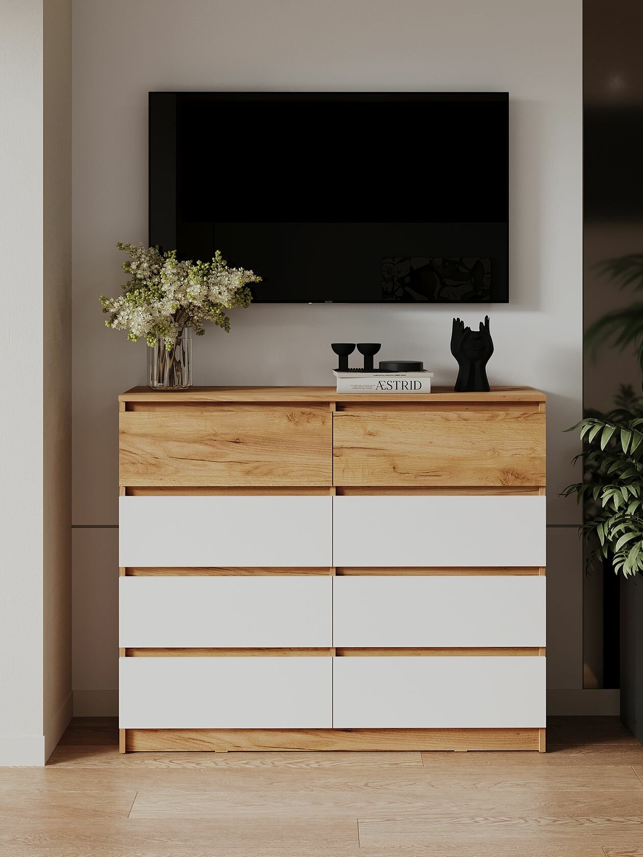 Комод для одежды и хранения вещей Бостон Лайт Макси с ящиками, 120х38.2х100.7 см, Дуб Крафт золотой / Белый