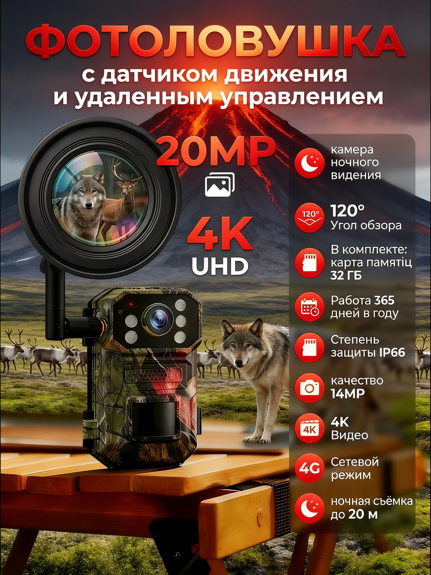 Фотоловушка, ночное видение, сим-карта, высокая четкость, водонепроницаемая, пылезащитная