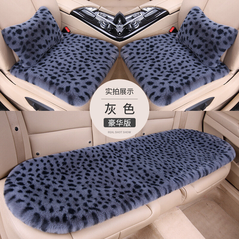 Чехол для автомобильного сиденья из лисьего меха, трехкомпонентный набор, универсальный для пятиместного автомобиля, сиденье с леопардовым принтом, плюшевое, зимнее, теплое