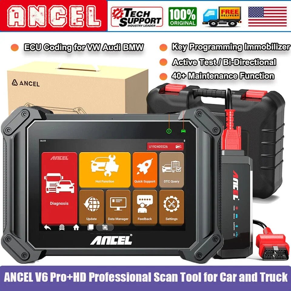 ANCEL V6 PRO+ HD двунаправленный активный тест сверхмощный грузовик автомобильный диагностический сканер OBD2 инструмент программирование ключей инструмент для кодирования ЭБУ