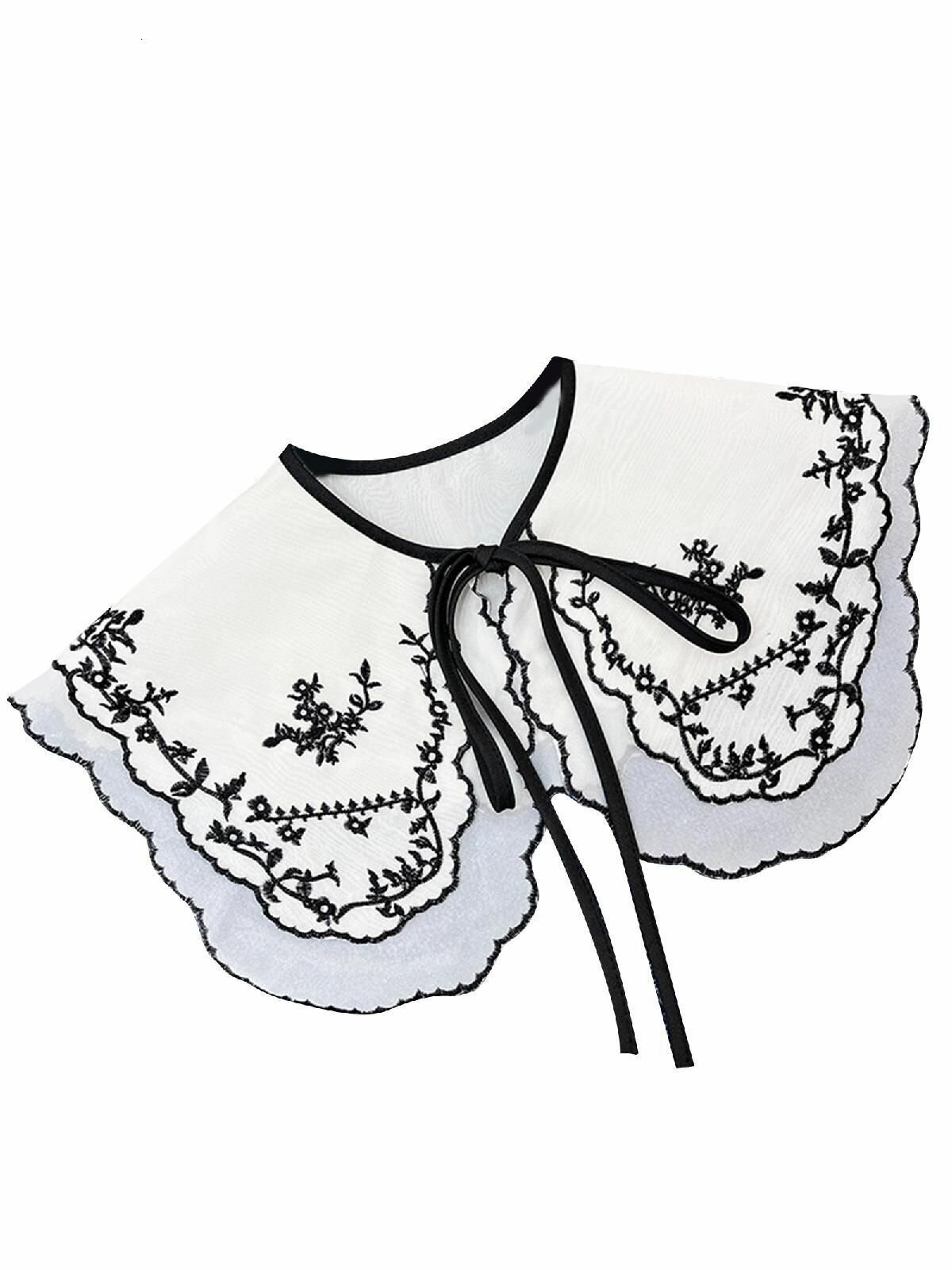 Съемный воротник с вышивкой и шнуровкой, Белый