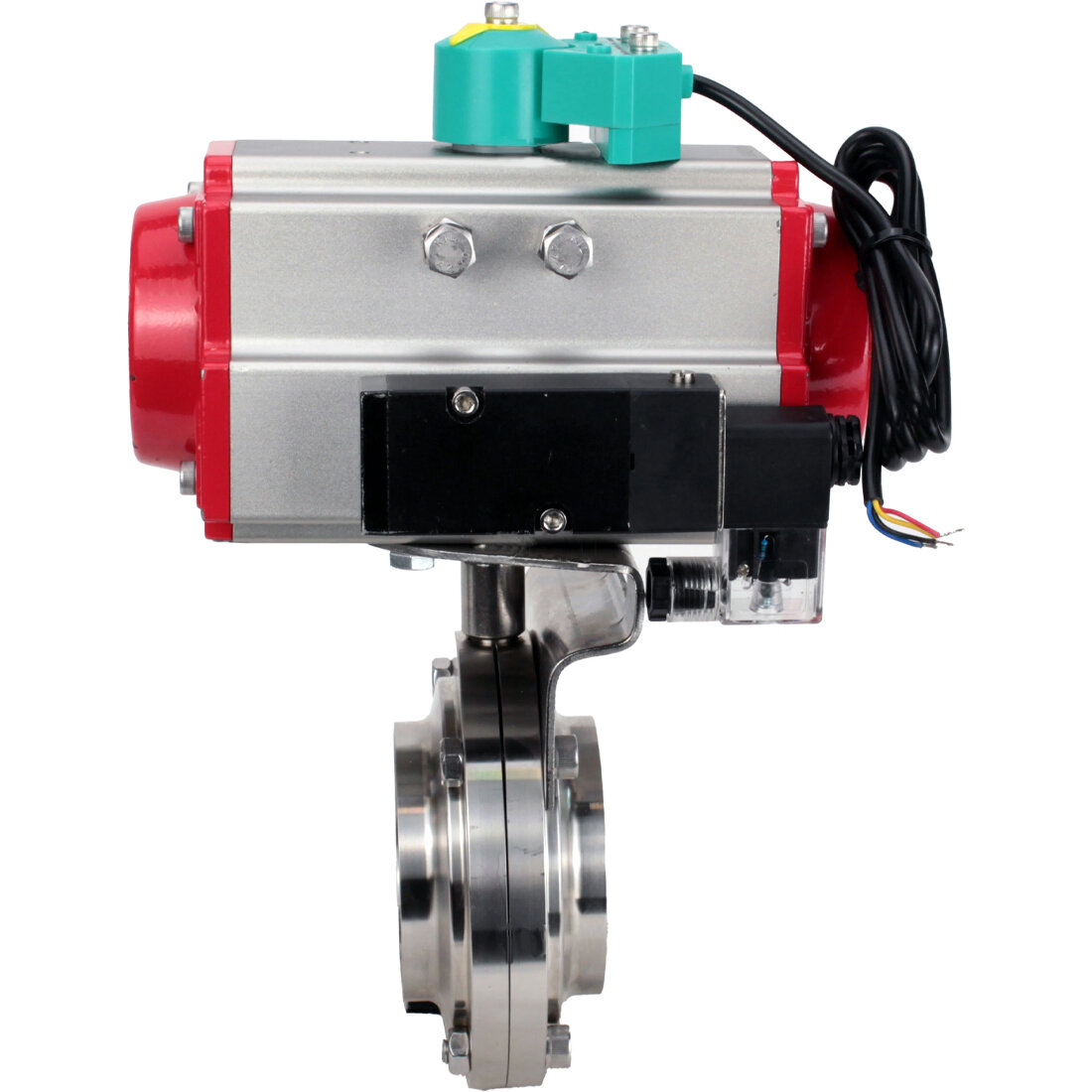 Затвор дисковый поворотный DN. ru 304-304-EPDM-2W- W-H Ду20 Ру10 под приварку, корпус - пищевая нержав. сталь 304, уплотнение - EPDM, с пневмоприводом SA-065, пневмораспределителем PND1-S2EM-52-2-T08-220VAC и магнитным переключателем МППП-200 (опрессовано)