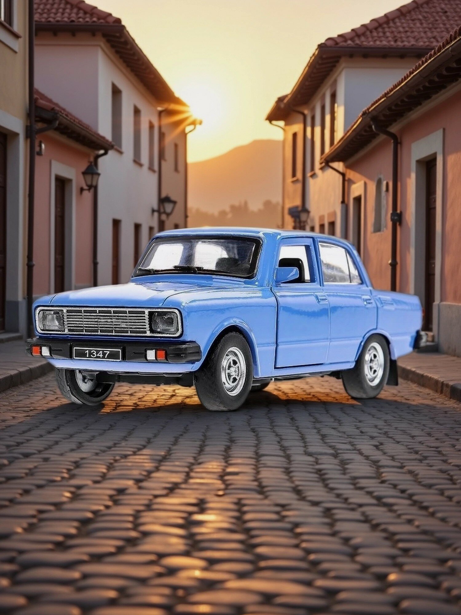 Машинка металлическая инерционная Технопарк ретро-модель 2140, 12,5 см, синяя