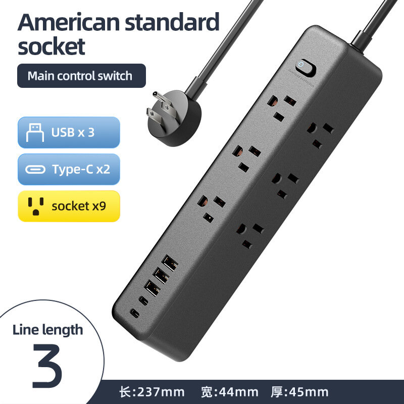 Новый стандарт США USB мультипорт PD быстрая зарядка удлинитель с двойными боковыми розетками