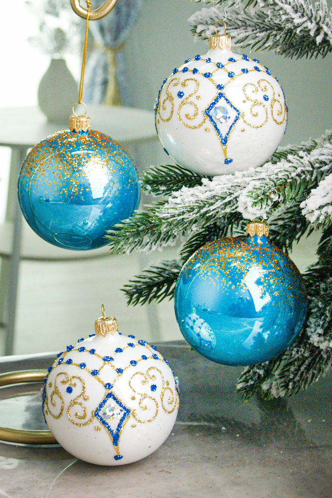 Набор стеклянных шаров тайна бирюзовый, 4х75 мм, Елочка С1790-бир