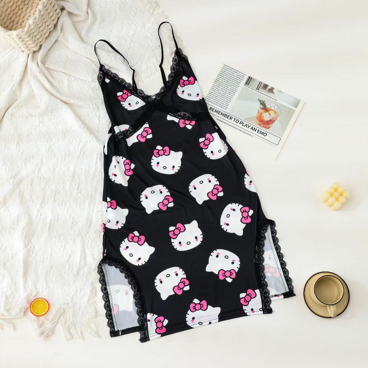 Новая кружевная ночная рубашка с рисунком Hello Kitty от Sanrio, легкая домашняя одежда