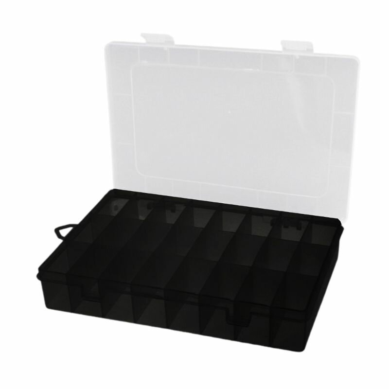 Фиксированная прозрачная пластиковая коробка с 24 отделениями для хранения -черный фон и белая крышка