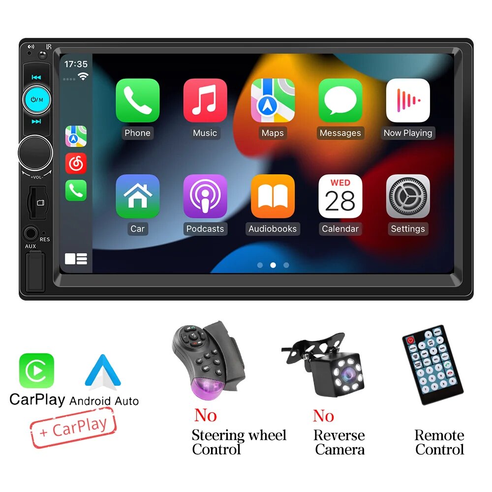 Автомагнитола 7" 2DIN CarPlay Android Auto Radio C SWC and Cam