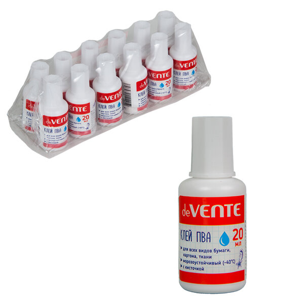 Клей ПВА deVente "School", 20 г, с кисточкой, морозоустойчивый, количество: 12 штук