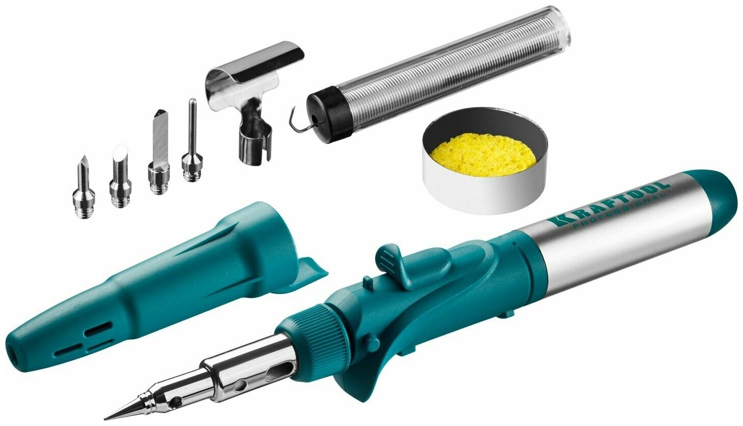 Набор 10-в-1 KRAFTOOL SolderPro газовый паяльник горелка фен 30-120Вт пьезоподжиг кейс,1300°С 120K 55503-H10