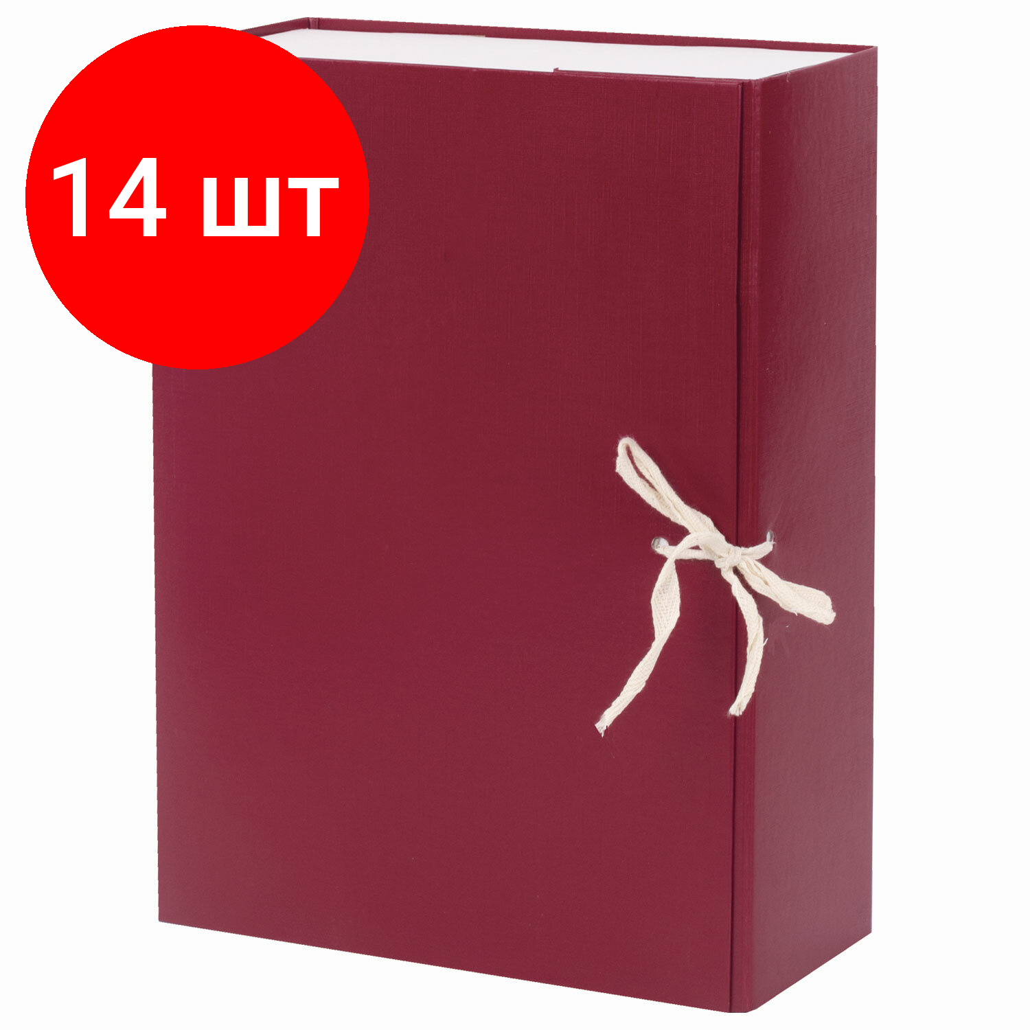 Комплект 14 шт, Короб архивный А4 (240х330 мм), 100 мм, 2 завязки, бумвинил, до 900 листов, бордовый, BRAUBERG, 122805