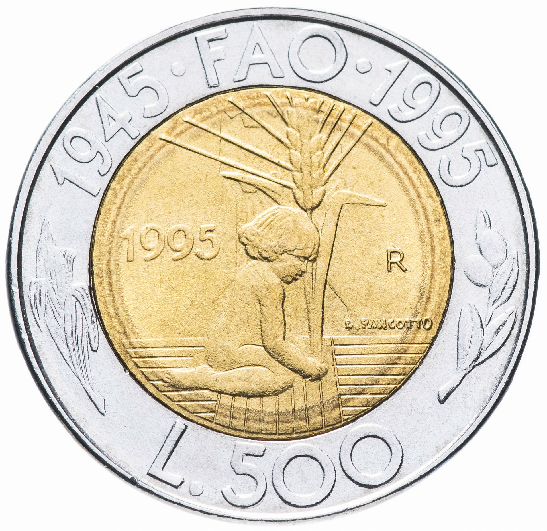 Сан-Марино 500 лир 1995 FAO, Биметалл, в сохранности UNC