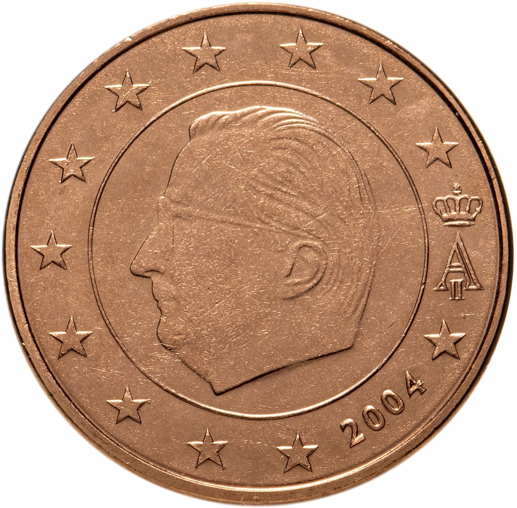 Бельгия 5 евроцентов cents 2004 король Альберт II тип 1, Сталь, в сохранности UNC