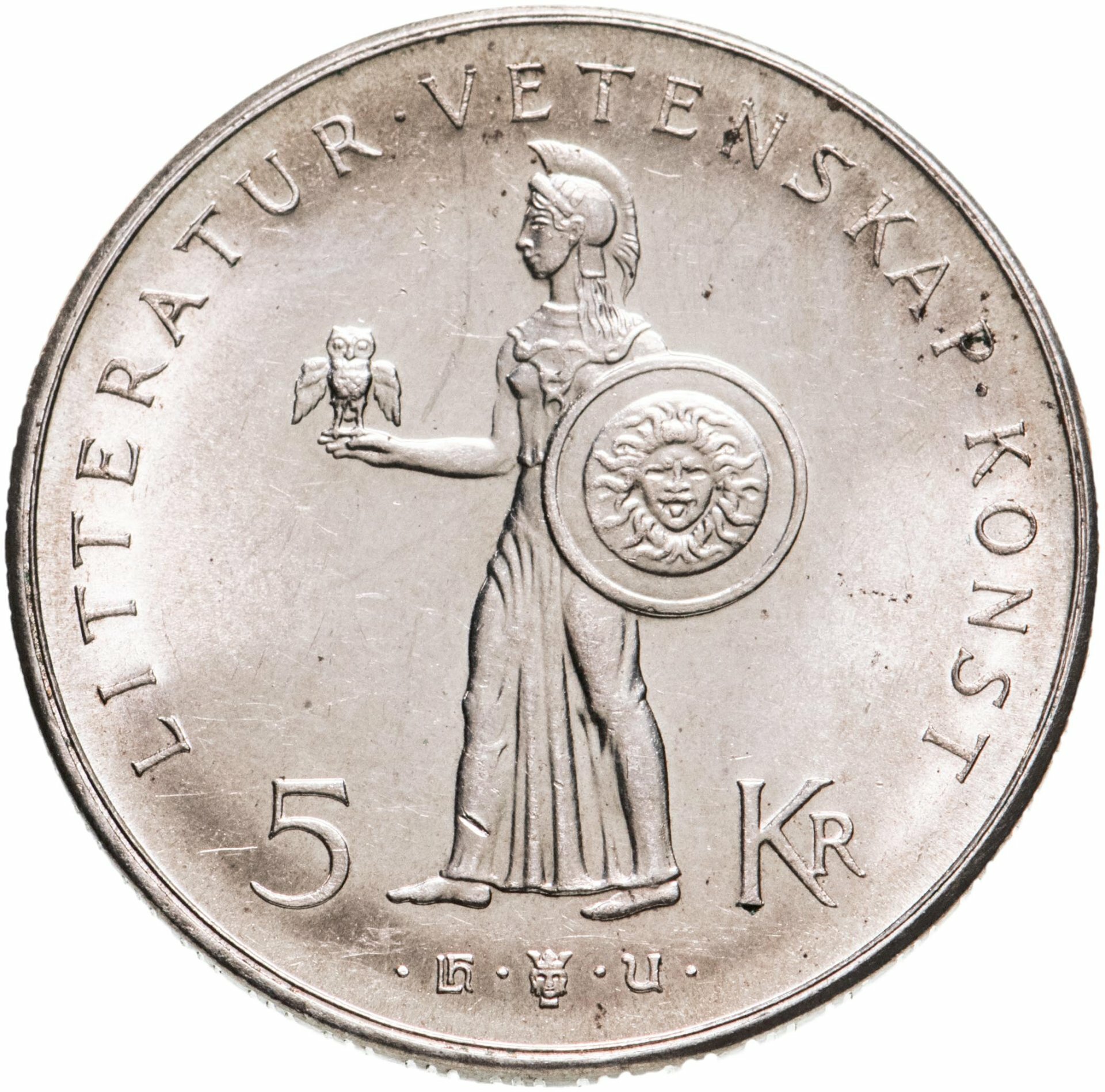 Швеция 5 крон 1962 "80 лет со дня рождения Густава VI Адольфа", Серебро 400, в сохранности UNC