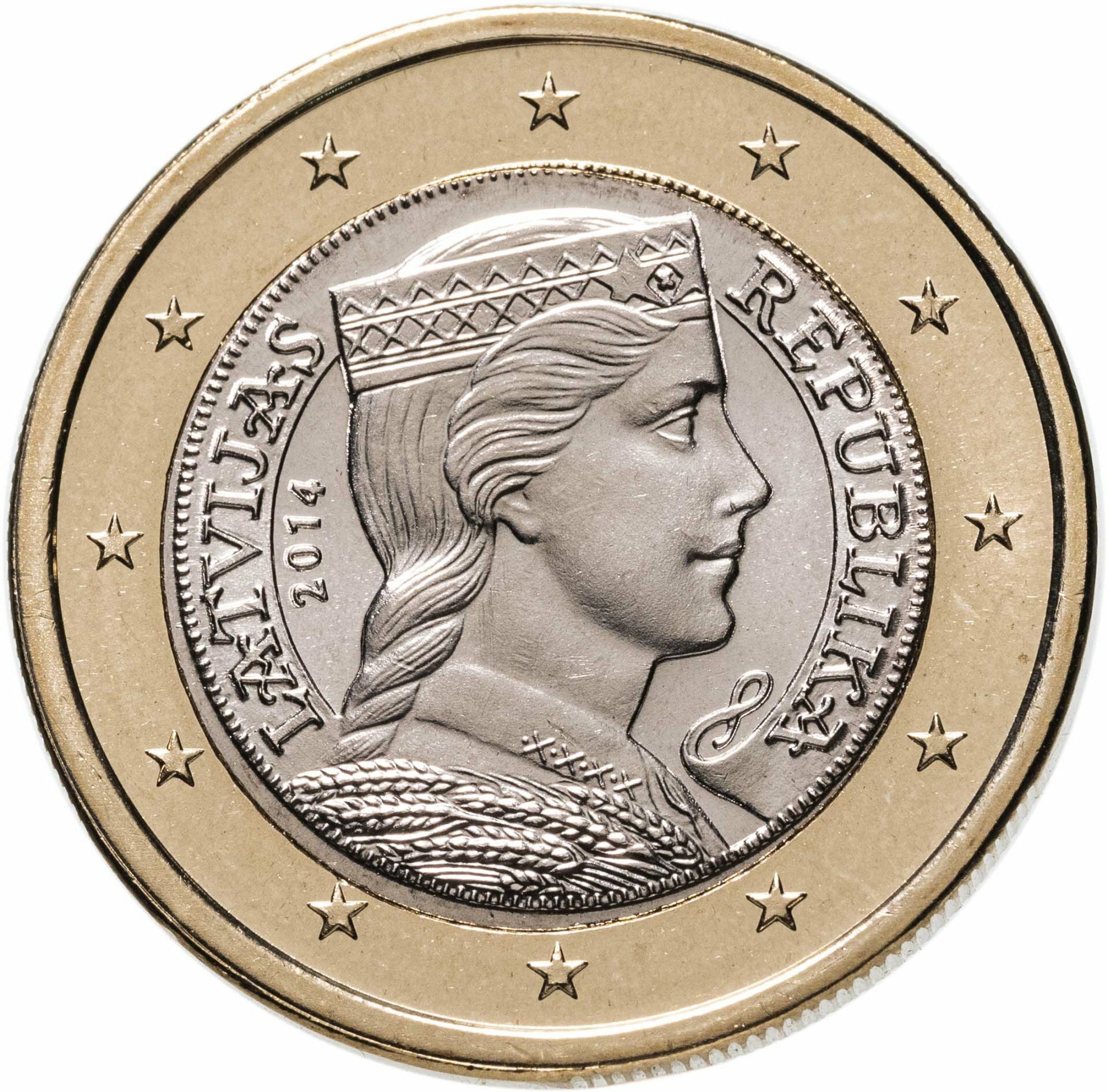 Латвия 1 евро euro 2014, Биметалл, в сохранности UNC