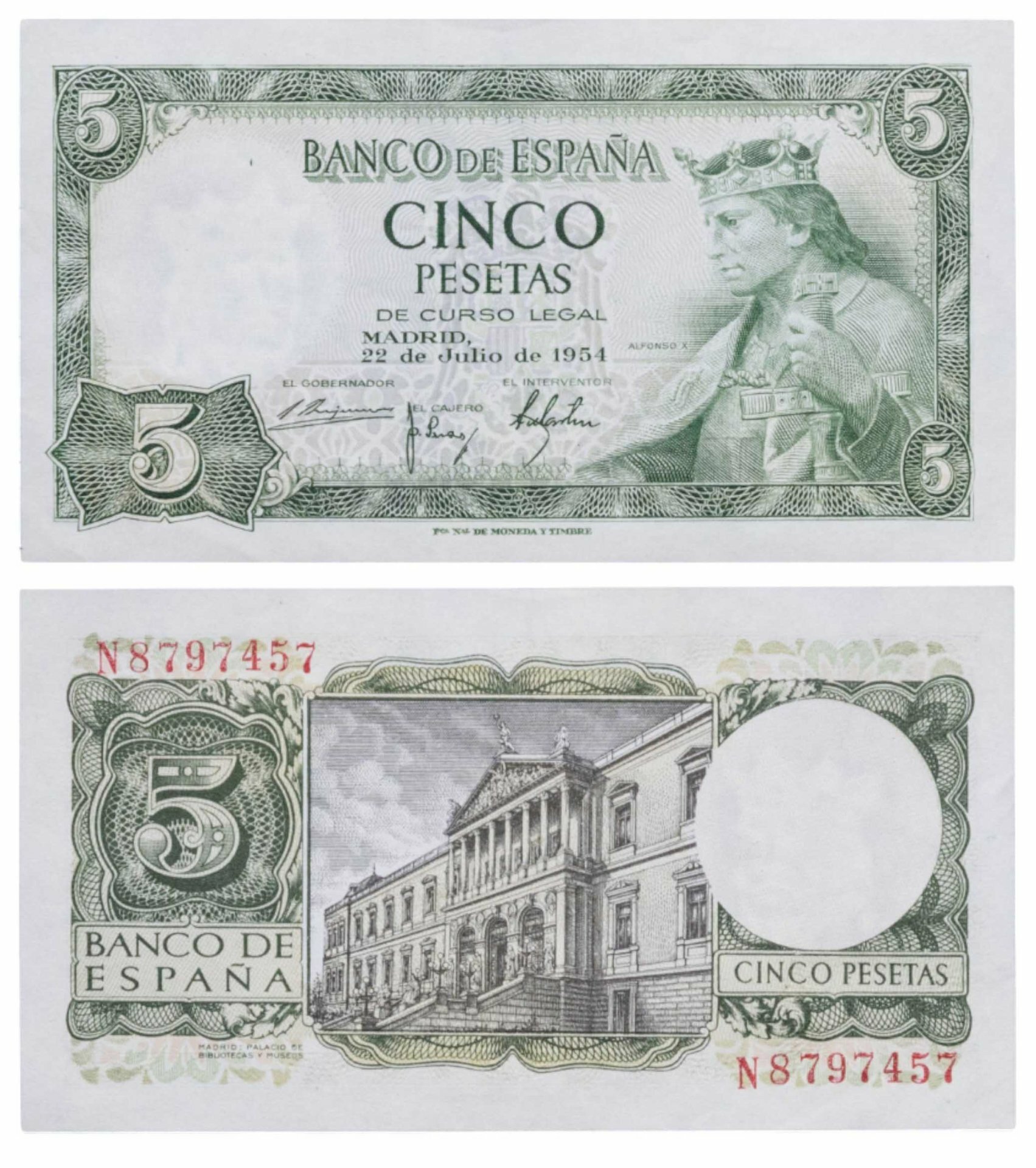 Испания 5 песет 1954 Pick 146a