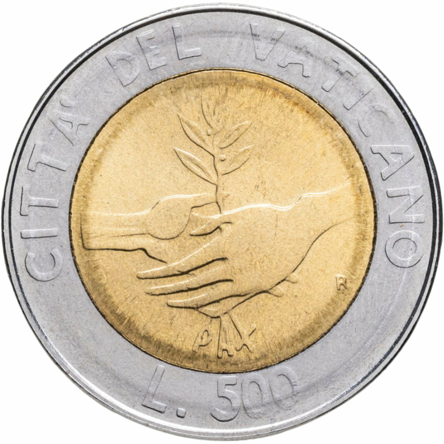 Ватикан 500 лир lire 1984 "Год мира", Биметалл, в сохранности AU-UNC