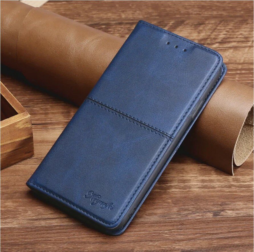 Чехол-книжка MyPads "Cuciture Eleganti", для Realme C55/Narzo 55, синий, из эко-кожи